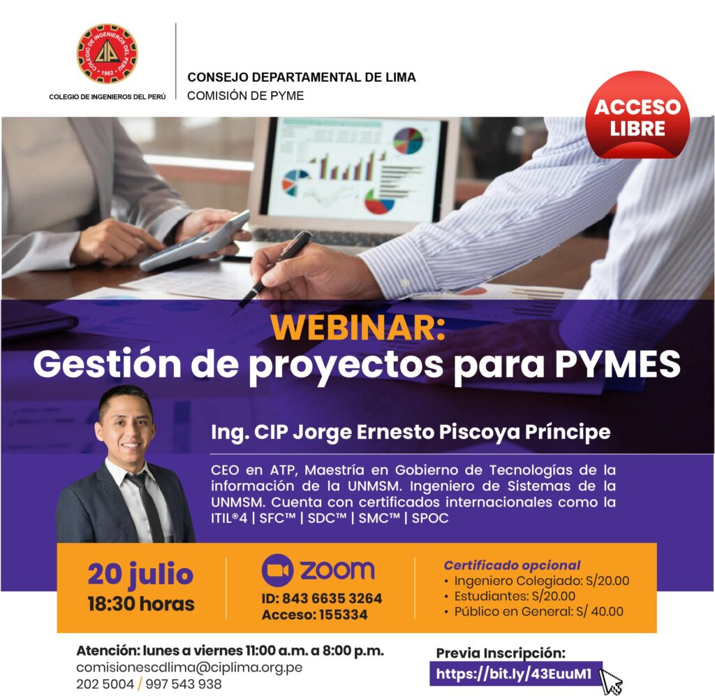 Webinar "Gestión de Proyectos para PYMES" / Jueves 20 de julio - 6:30 p ...